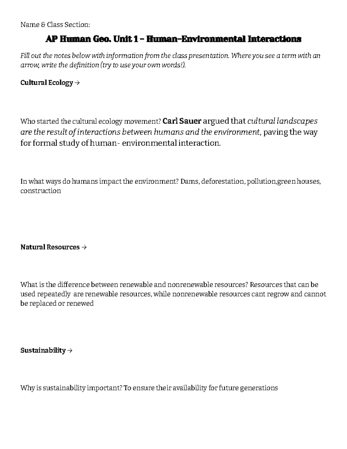 Suheily Porras Delgadillo - Human Environmental Interactions Notes ...