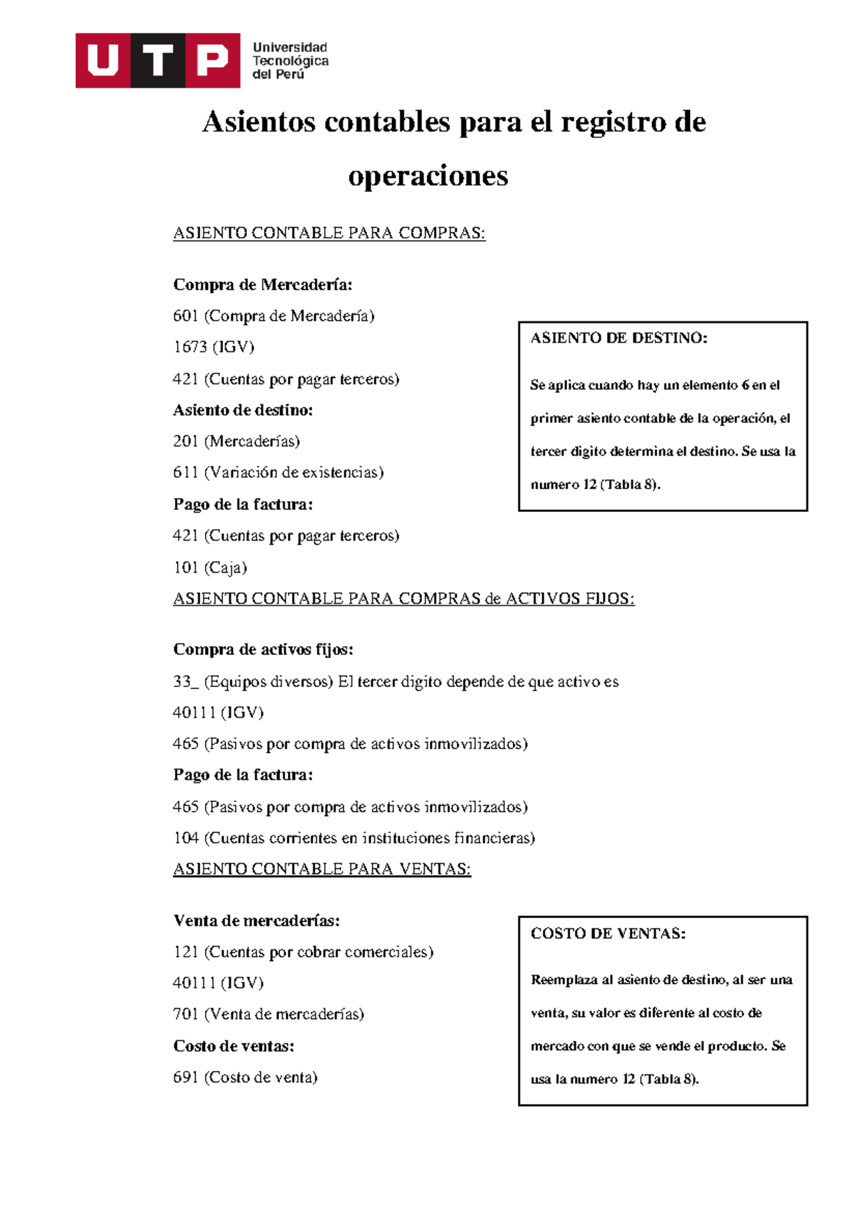 Asientos para operaciones contables - Asientos contables para el ...