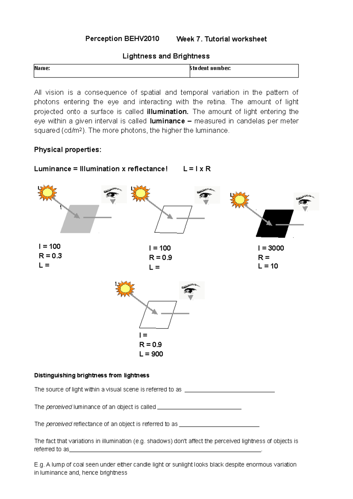 Week 7 Worksheet - Name: Student number: Perception BEHV2010 Week 7 ...