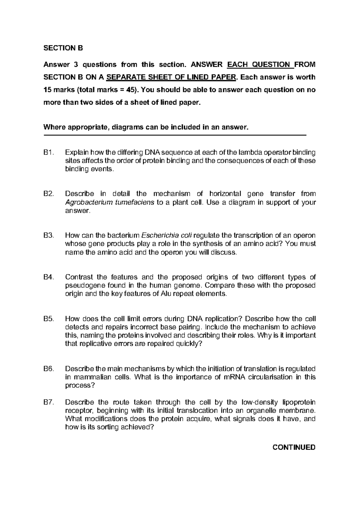 BIOC0005 Section B 18 19 Main paper - SECTION B Answer 3 questions from ...