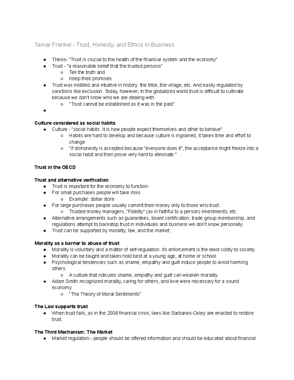 Frankel Reading - DLauer - Tamar Frankel Trust, Honesty, and Ethics in ...