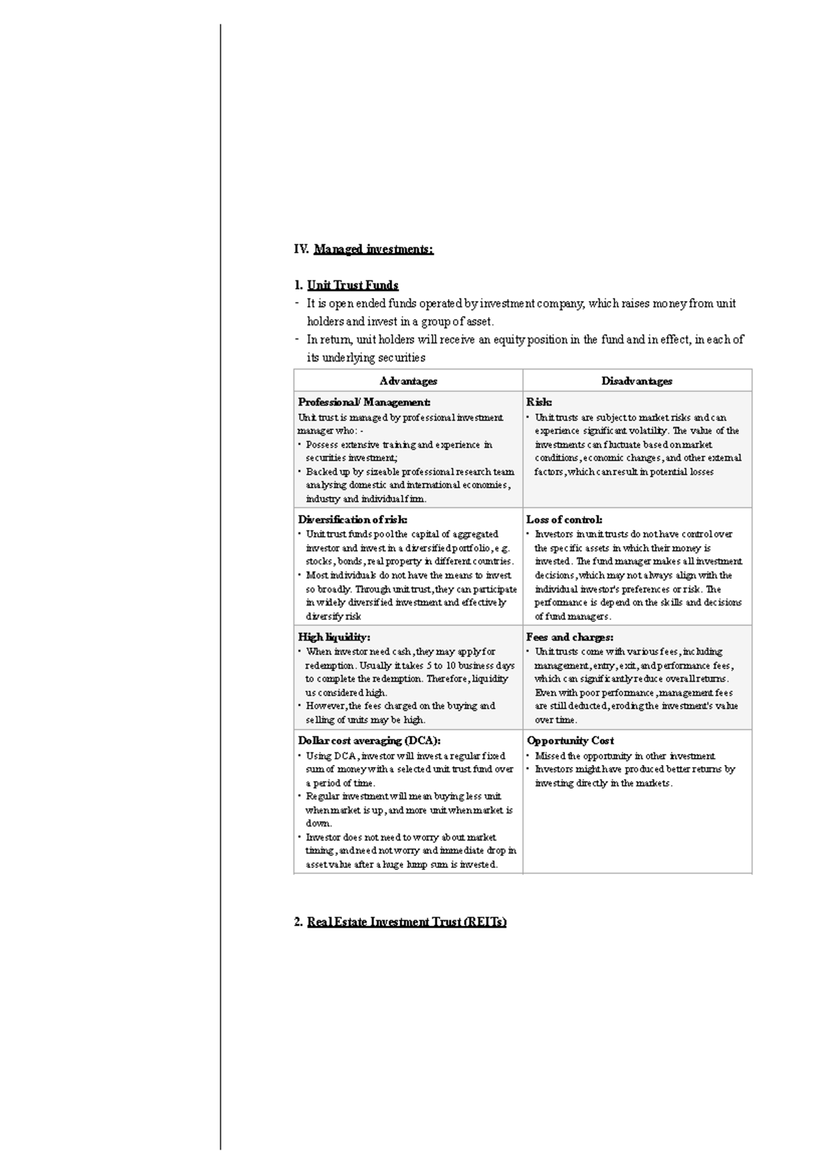 PFP Exam Note 1 - Summaries from lecture note - IV. Managed investments ...