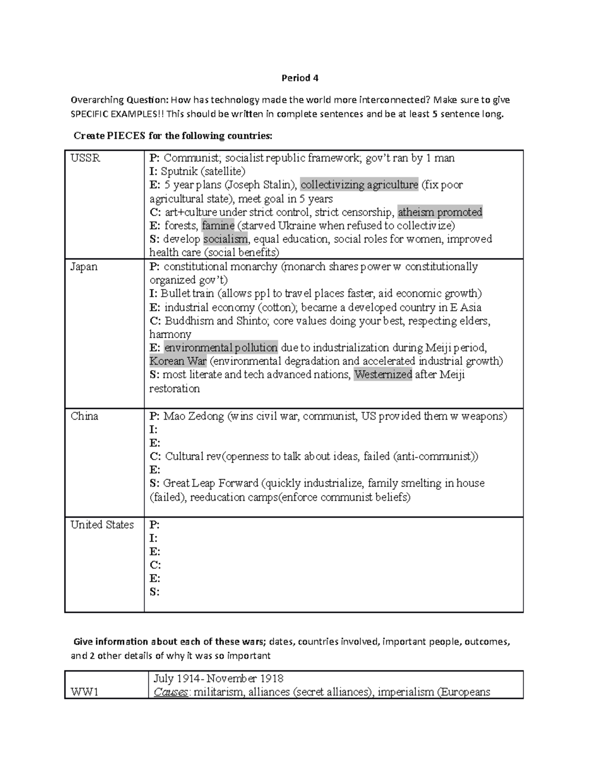 1900-present- Review-WHAP-diane - Period 4 Overarching Question: How ...