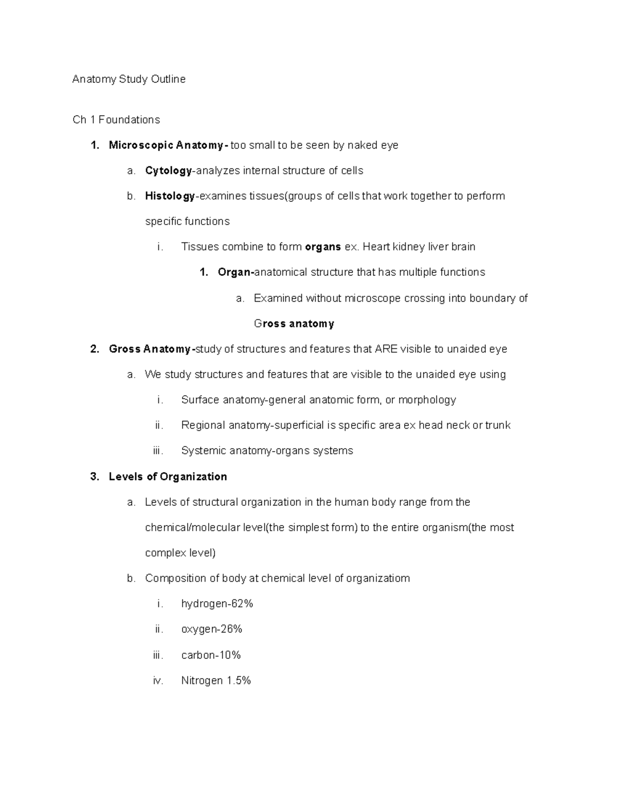 Anatomy Ch 1-4 study guide outline - Anatomy Study Outline Ch 1 ...