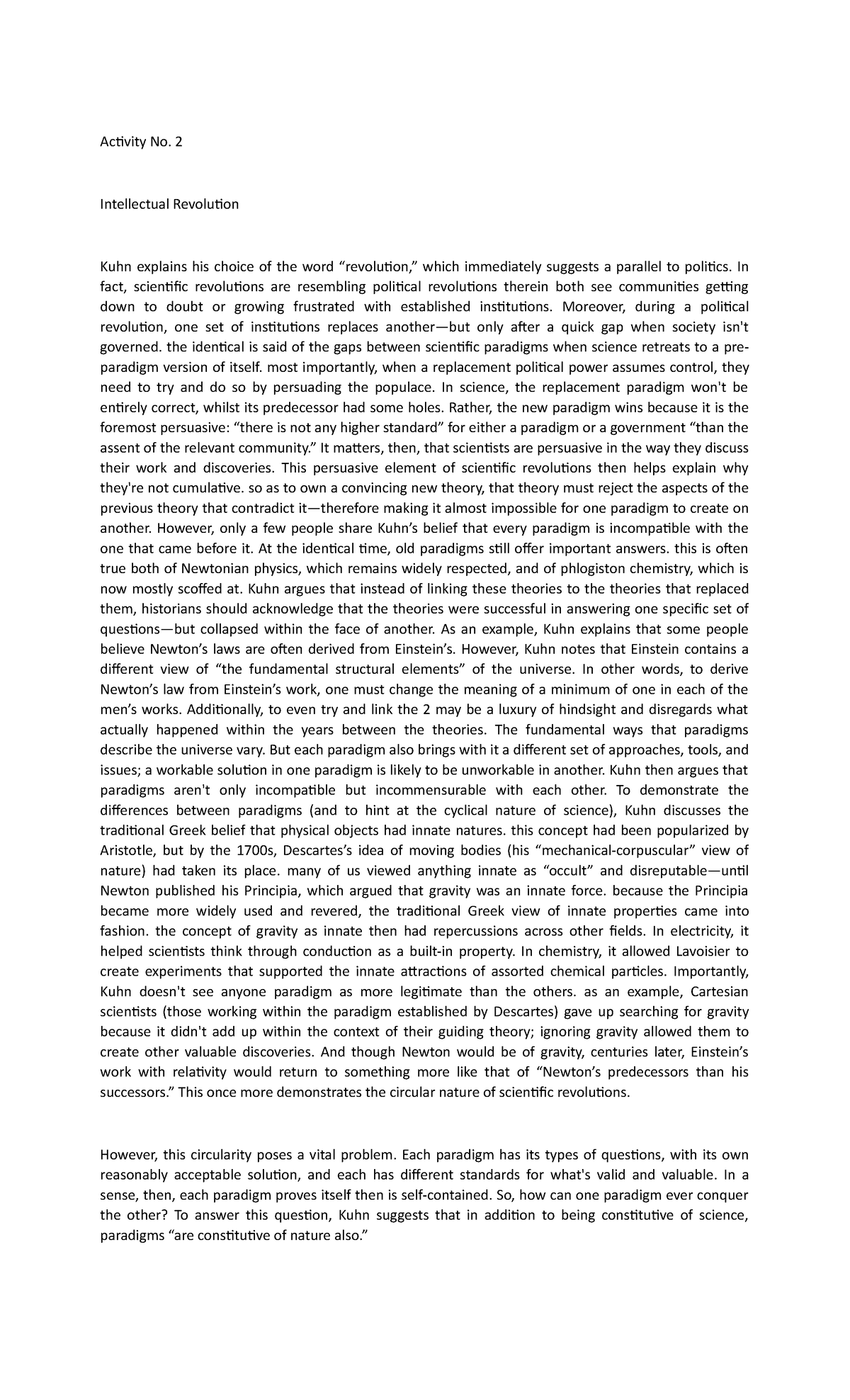 STS Final BUT NOT YET - Essay on Science and Technology - Activity No ...