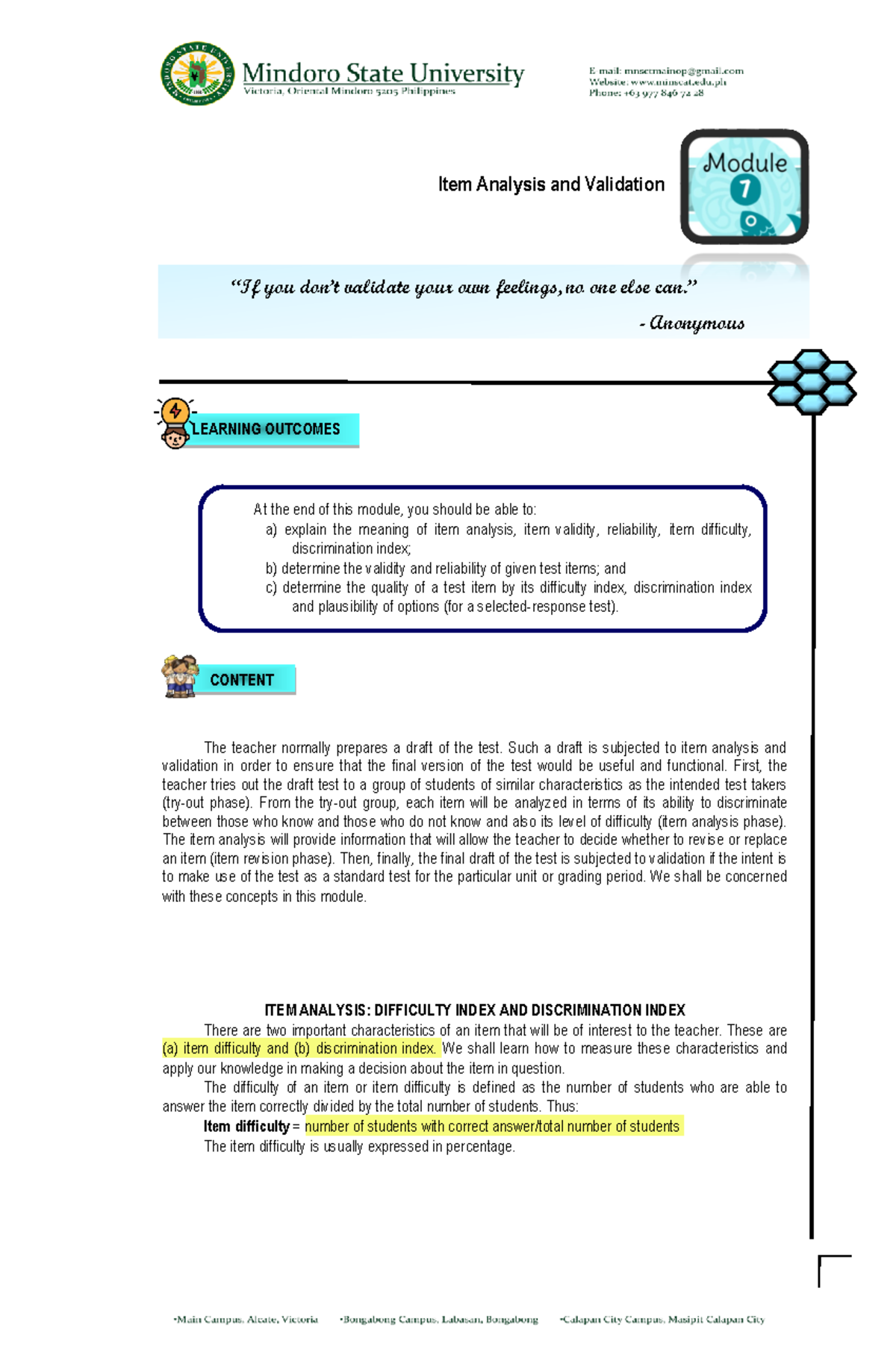 Assessment of Learning - Item Analysis and Validation - Item Analysis ...
