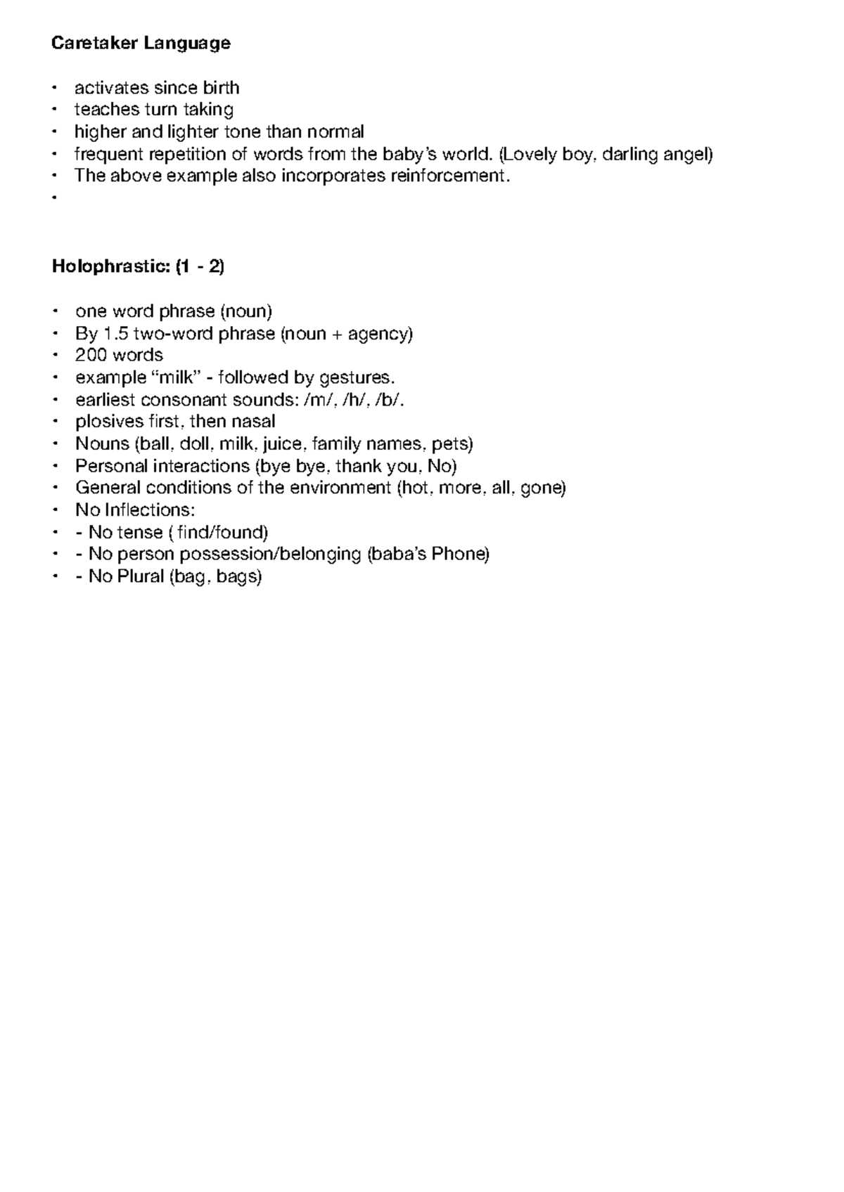 Child-language-acquisition-lecture-notes 2 - Holophrastic: (1 - 2) one ...