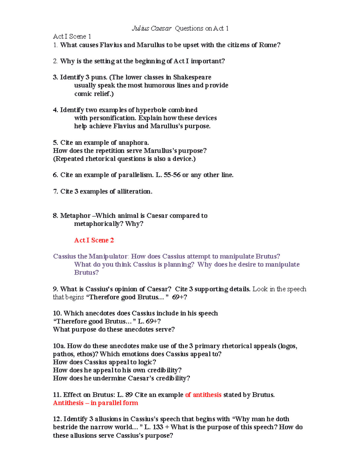 Julius Caesar Questions Act 1 Questions to display - Julius Caesar ...