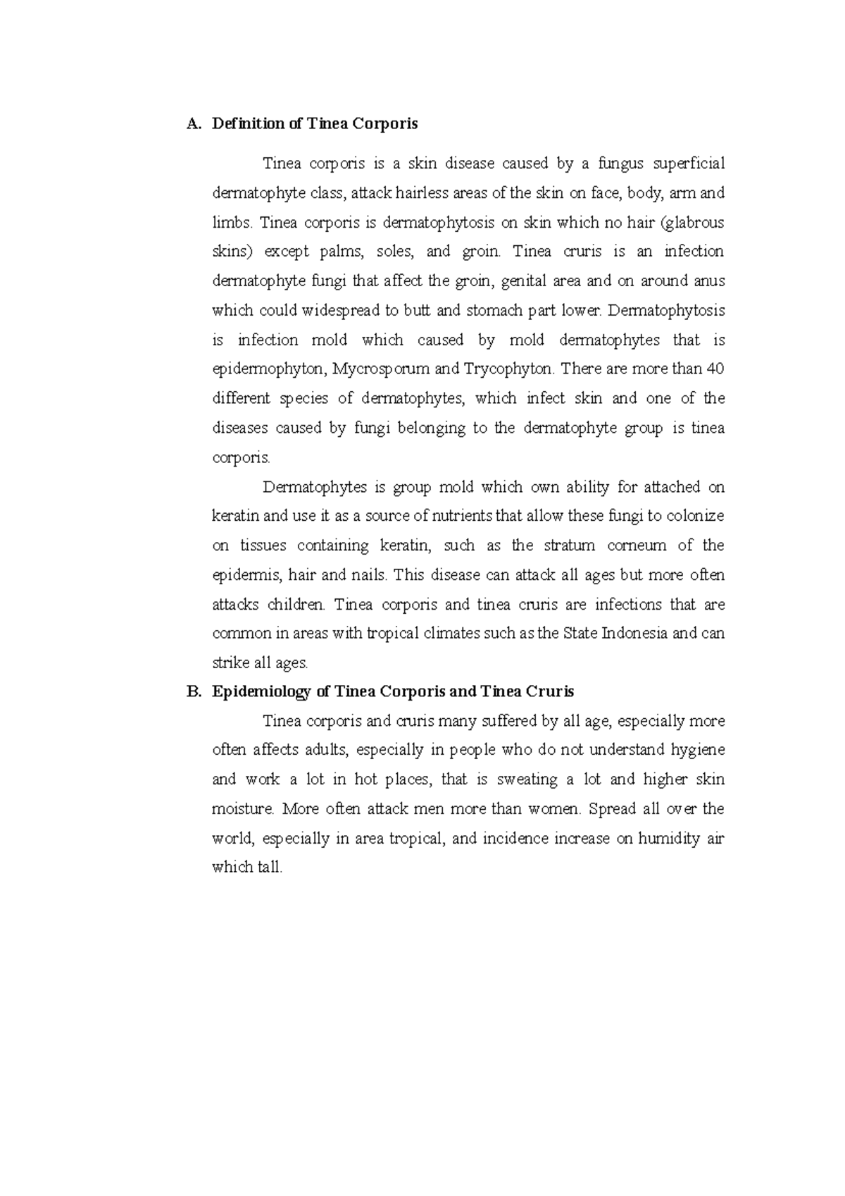 Definition Epidemiology Etiopatogenesis Tinea Cruris Et Tinea Corporis A Definition Of Tinea