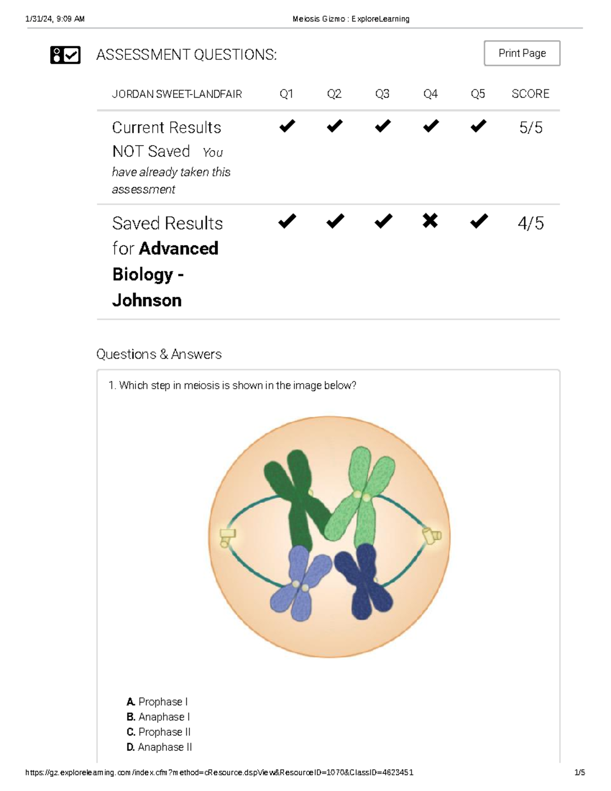 Meiosis Gizmo Explore Learning - ASSESSMENT QUESTIONS: Print Page ...