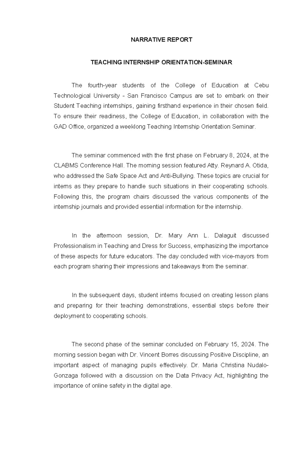 Teaching-internship-seminar-narrative - NARRATIVE REPORT TEACHING ...