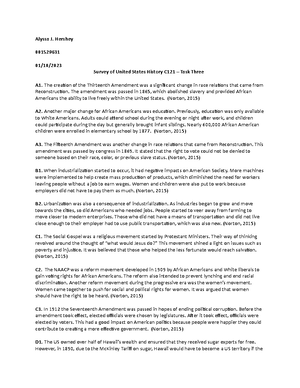 C121 T1 - Passed 1st Attempt - Survey of United States History C121 ...