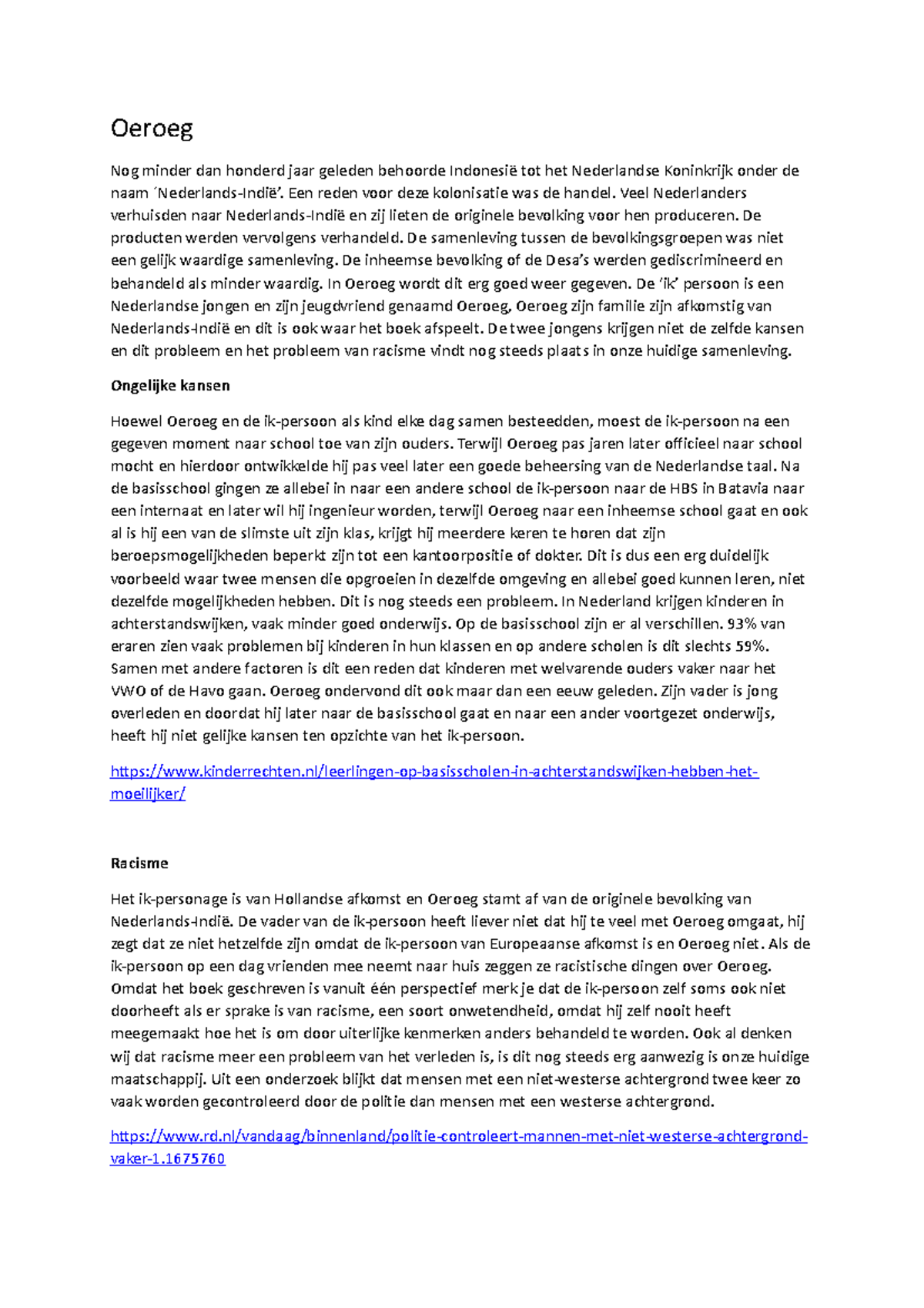 Oeroeg - boekverslag V4 - Oeroeg Nog minder dan honderd jaar geleden ...