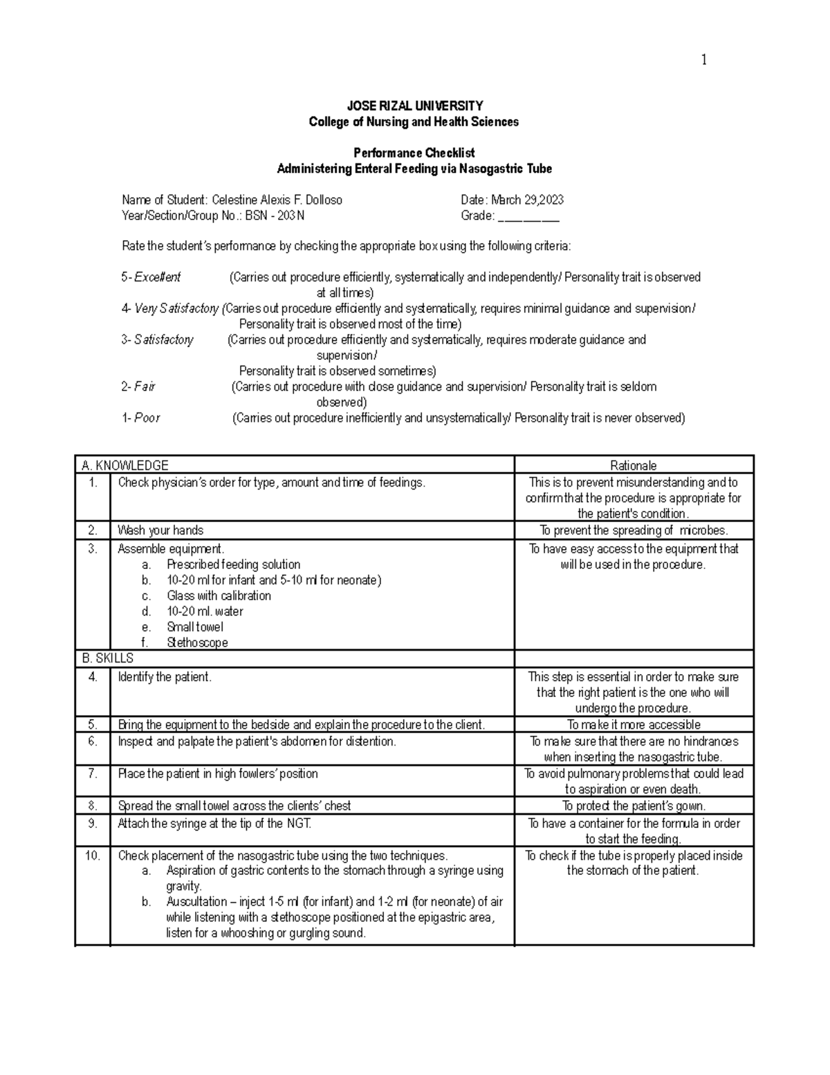 NGT Tube Feeding - 1 JOSE RIZAL UNIVERSITY College of Nursing and ...