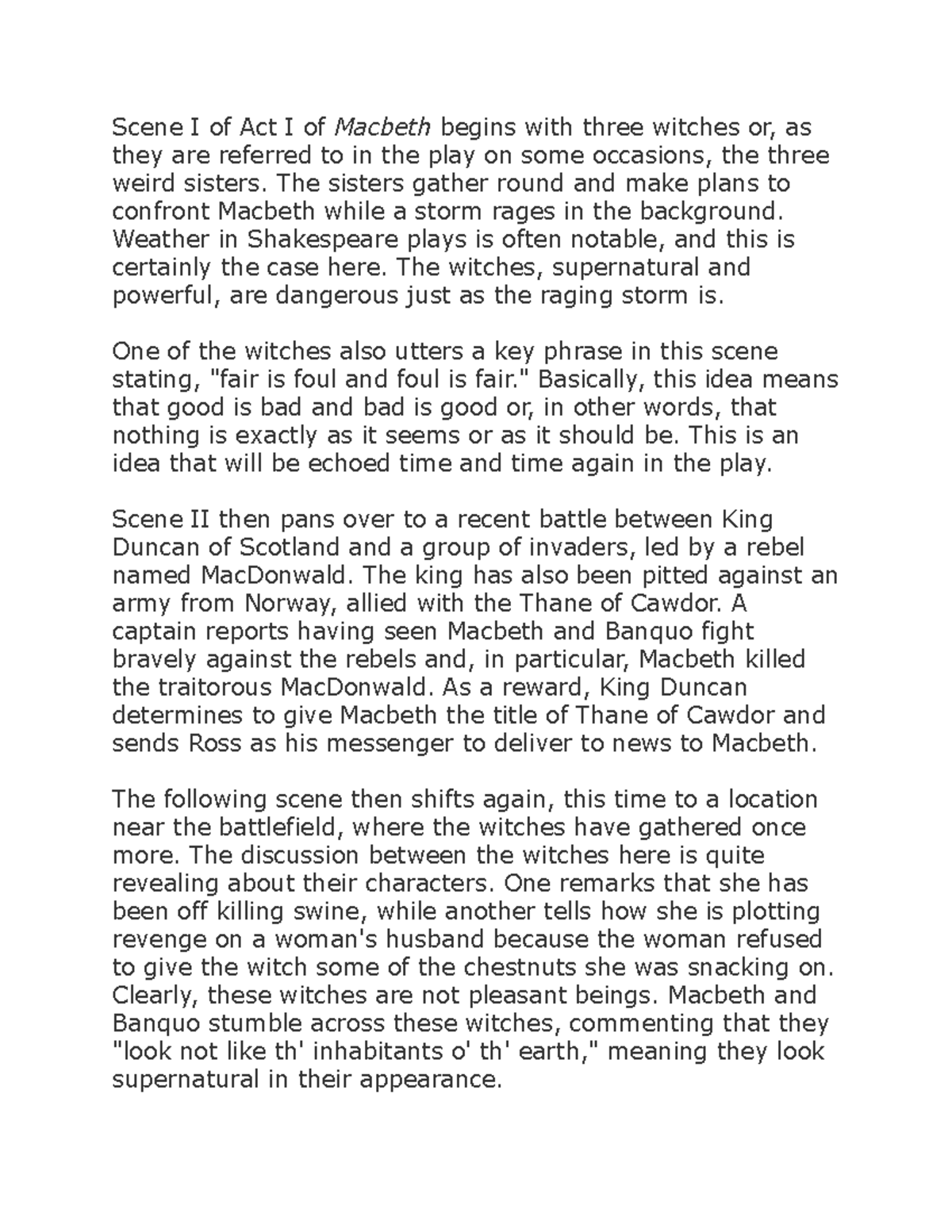 English IV Macbeth-Act I summary - Scene I of Act I of Macbeth begins ...