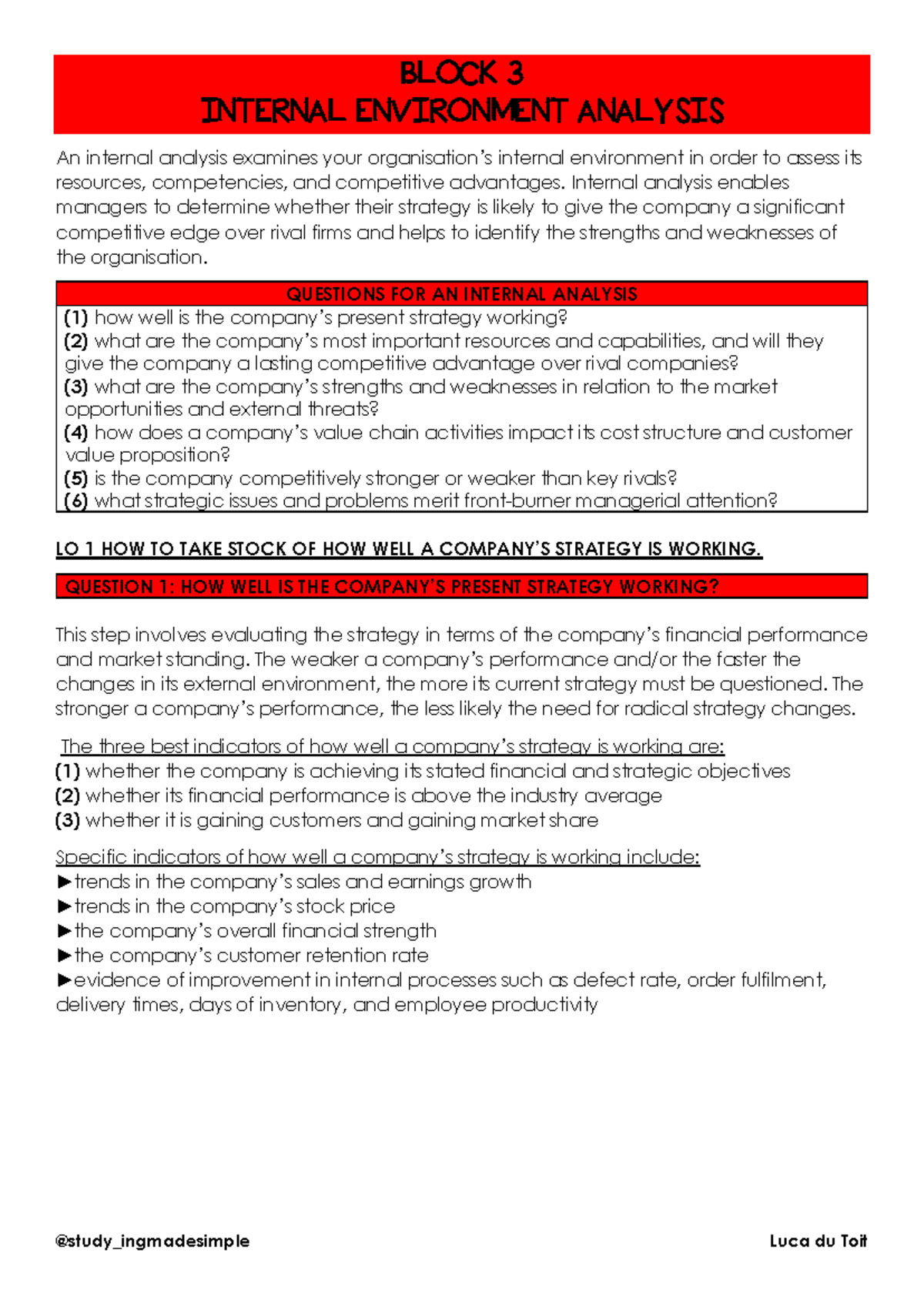 Block 3 Internal Environment Analysis - BLOCK 3 INTERNAL ENVIRONMENT ...