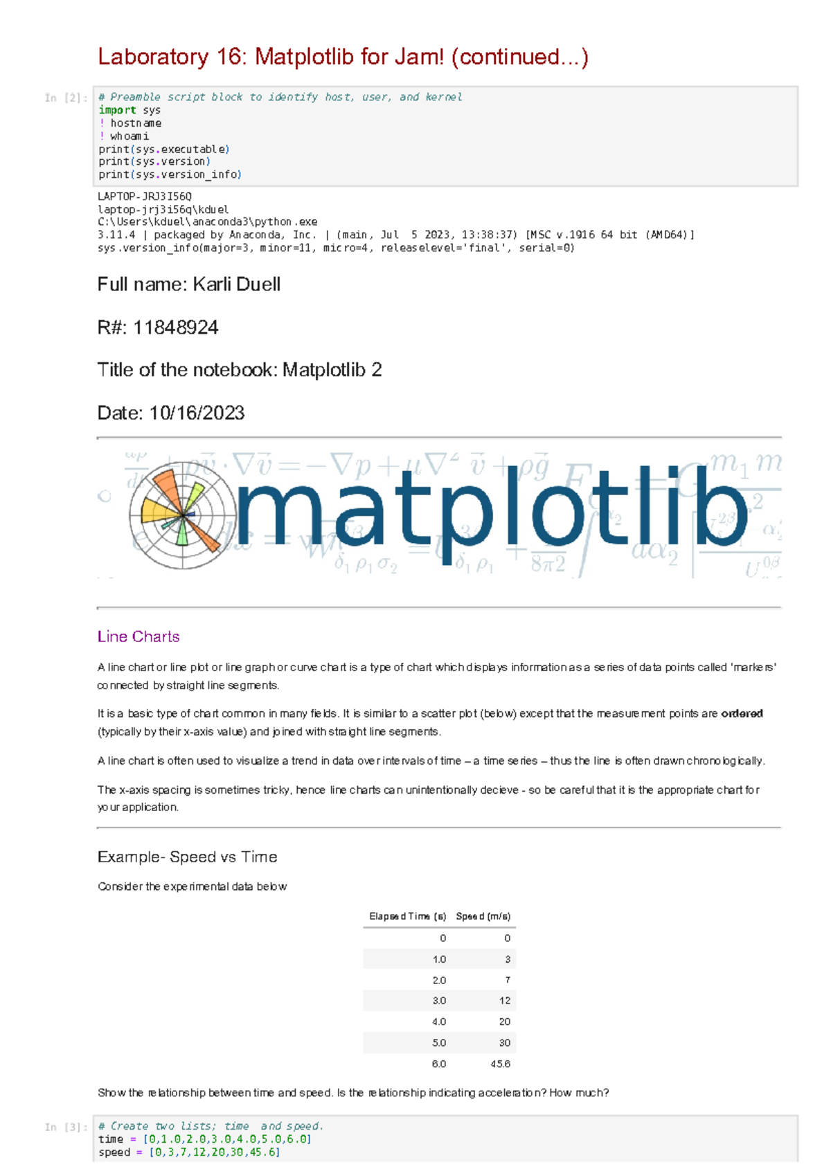 Lab16 - lab 16 - Laboratory 16: Matplotlib for Jam! (continued...) ####### LAPTOP-JRJ3I56Q - Studocu