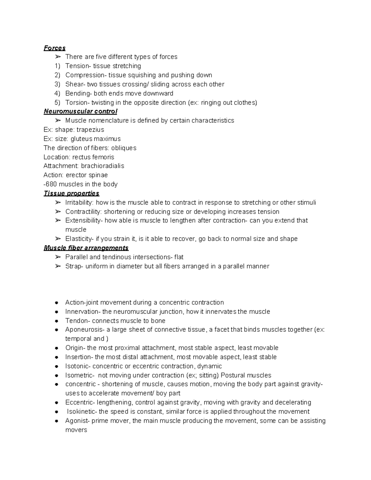 Kinesiology Lecture Notes 1 And 2 Forces There Are Five Different