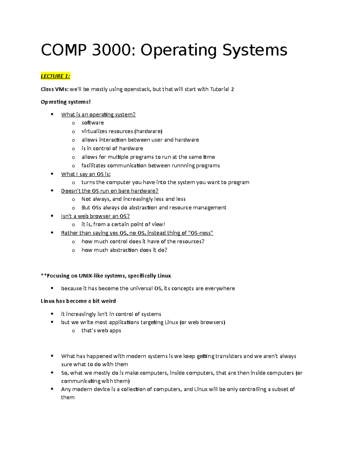 COMP 3000 Lecture Notes - fall 2020 university - COMP 3000: Operating ...