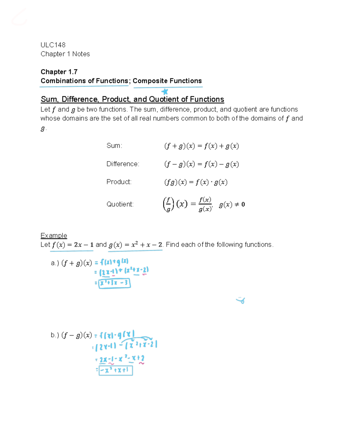 ULC148Ch1 - ch 1.7 notes - ULC Chapter 1 Notes Chapter 1. Combinations ...