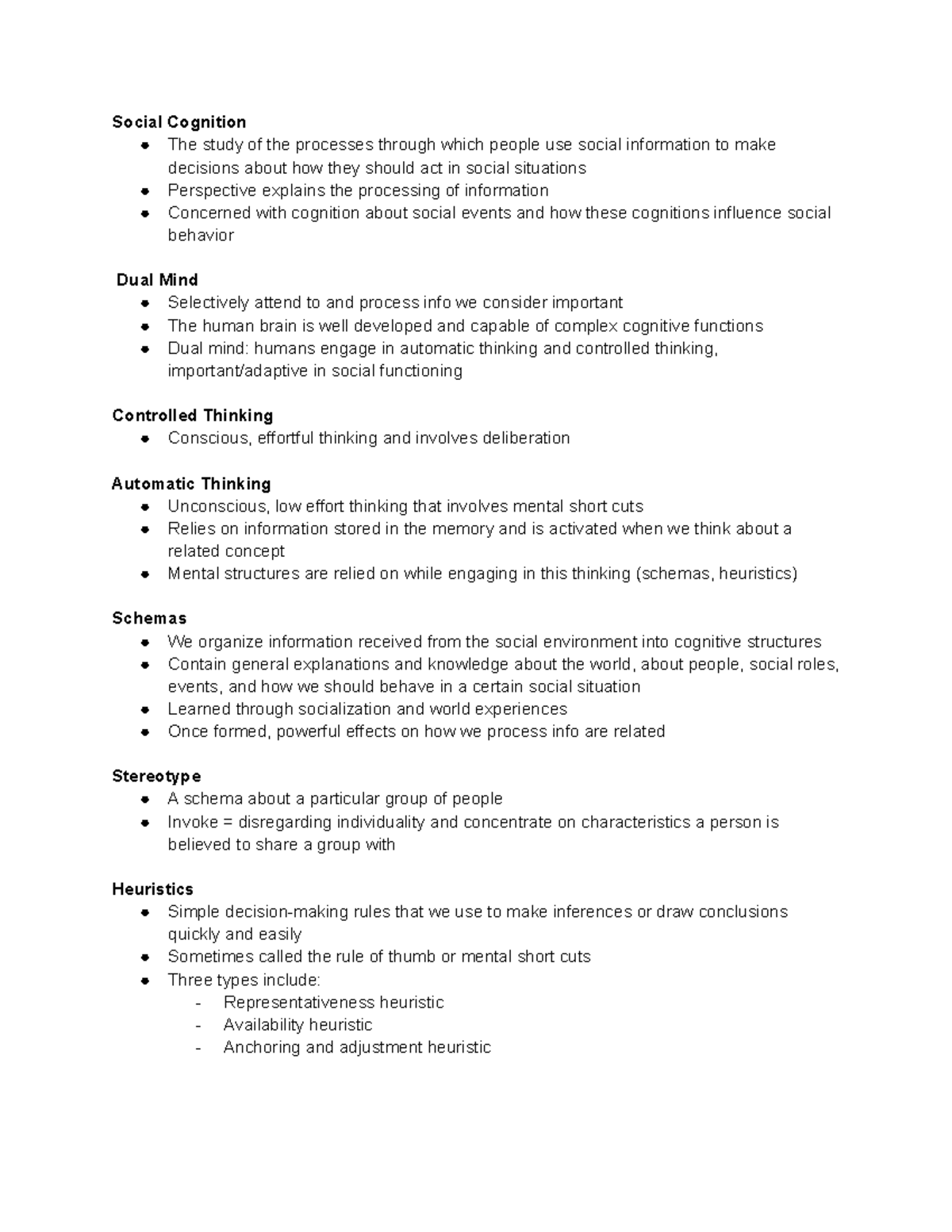 Social cognition - lec notes - Social Cognition The study of the ...