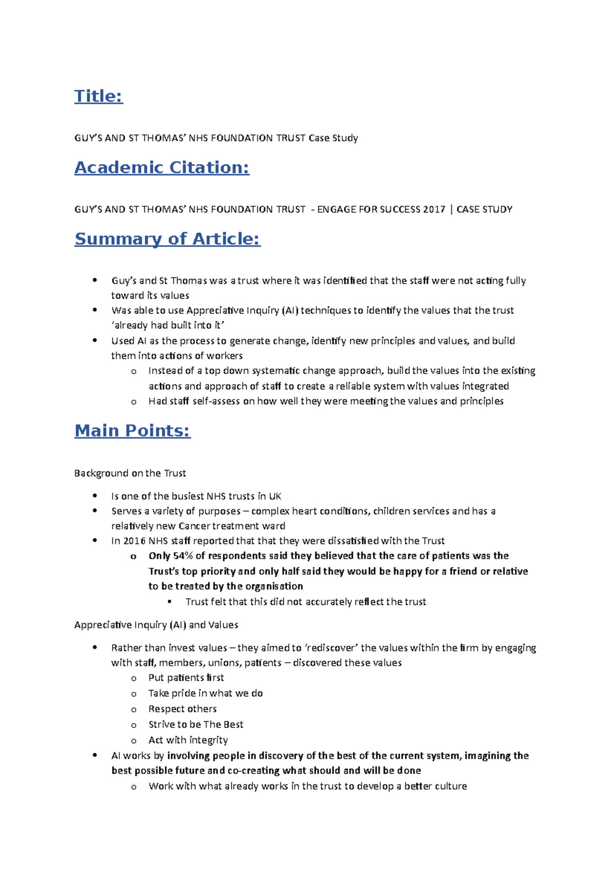 Guys st thomas case study - Title: GUY’S AND ST THOMAS’ NHS FOUNDATION ...