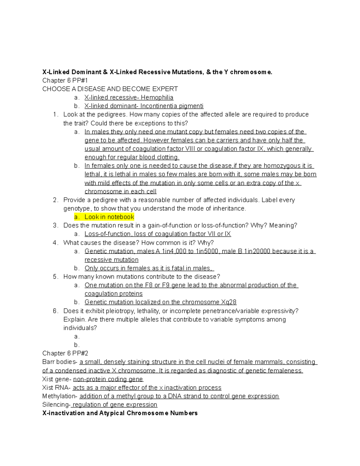 Genetics Test 3 - Test cheat sheet - X-Linked Dominant & X-Linked ...
