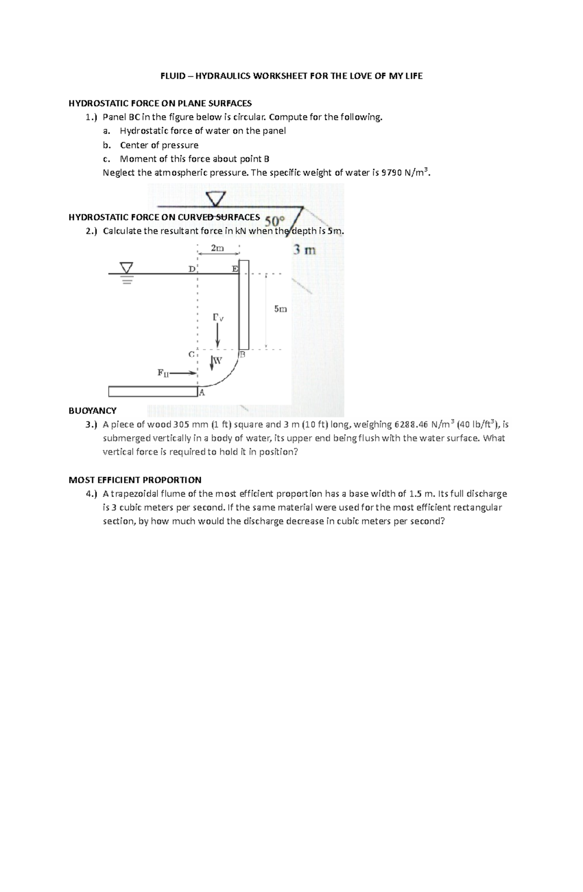 Fluid- Hydro Worksheet - FLUID – HYDRAULICS WORKSHEET FOR THE LOVE OF ...