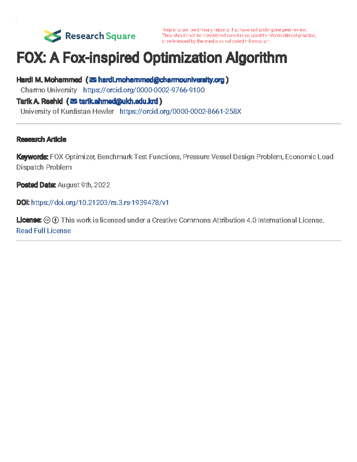Fox A Fox Inspired Optimization Algorithm Mohammed Hardi 3688