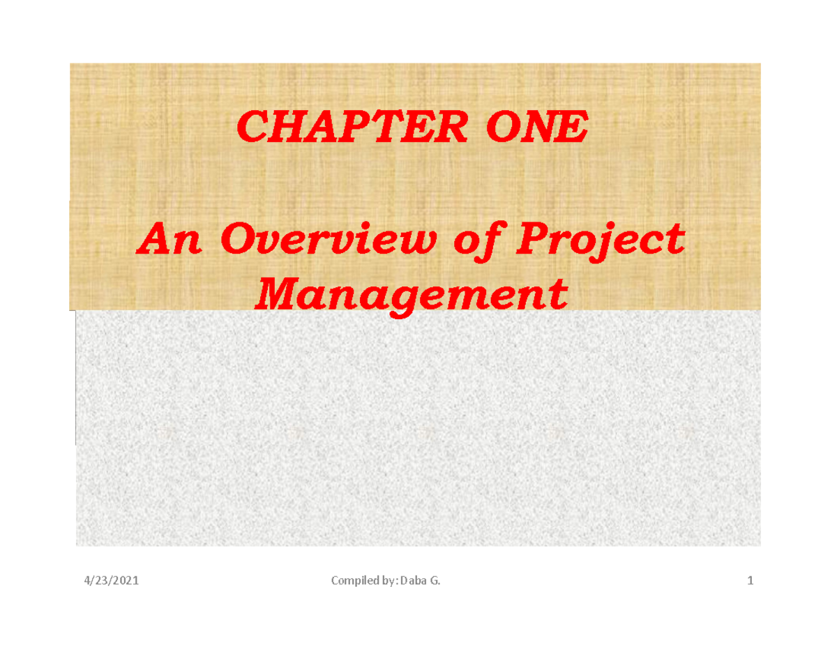 Project (Chapter 1) - Copy - CHAPTER ONE An Overview of Project ...