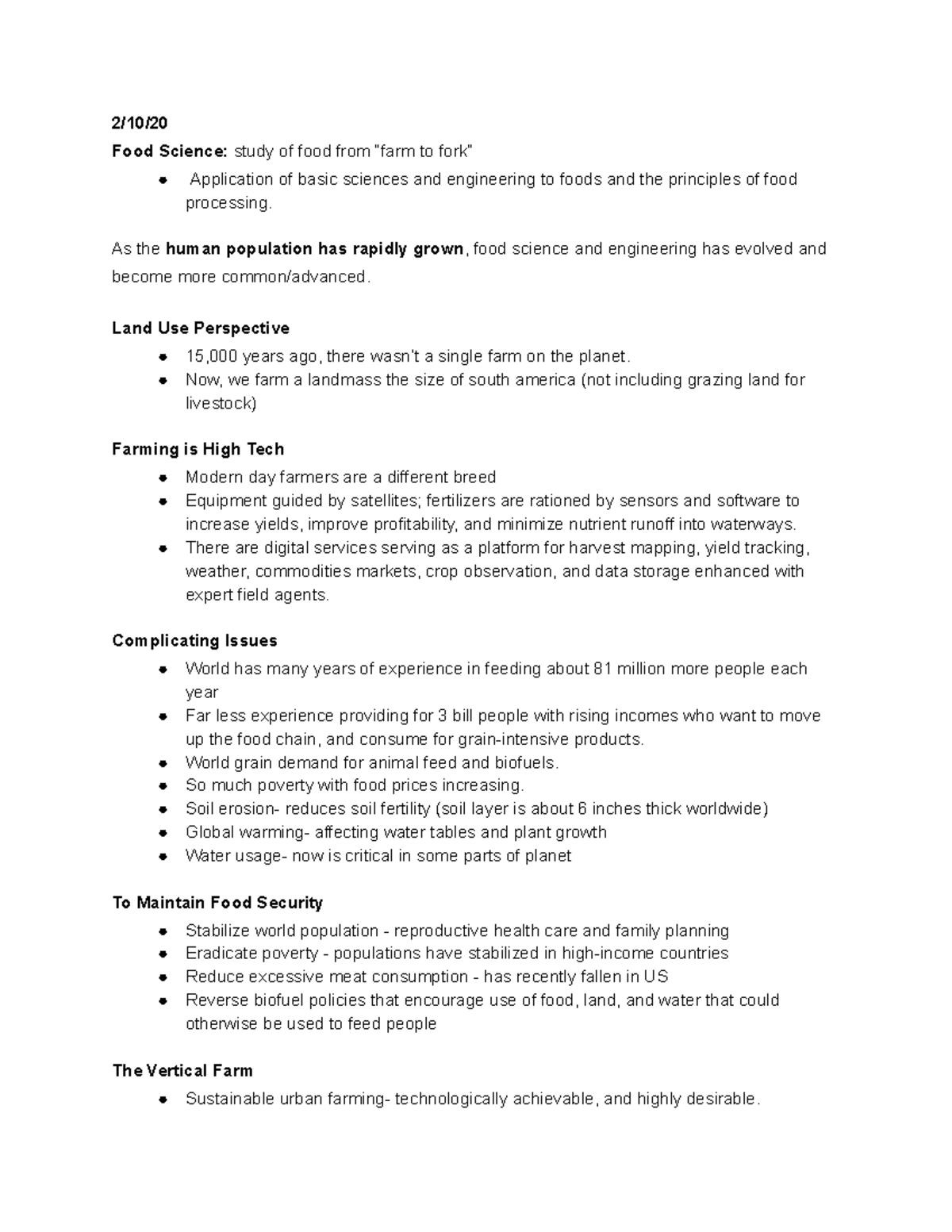 ANFS305 notes - exam 1 - 2/10/ Food Science: study of food from