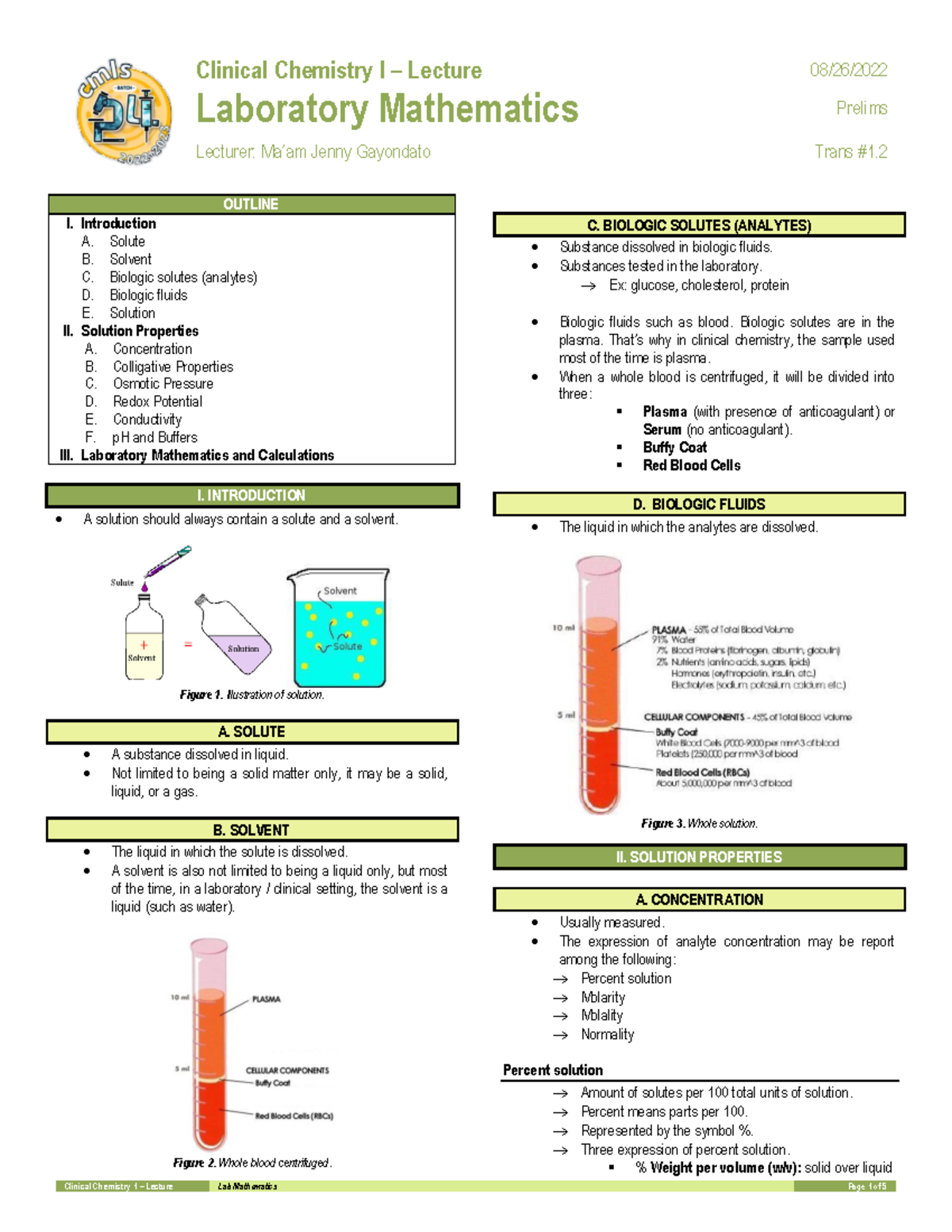 P-Trans 1 - clinchem - Clinical Chemistry I – Lecture 08/26/ Laboratory ...