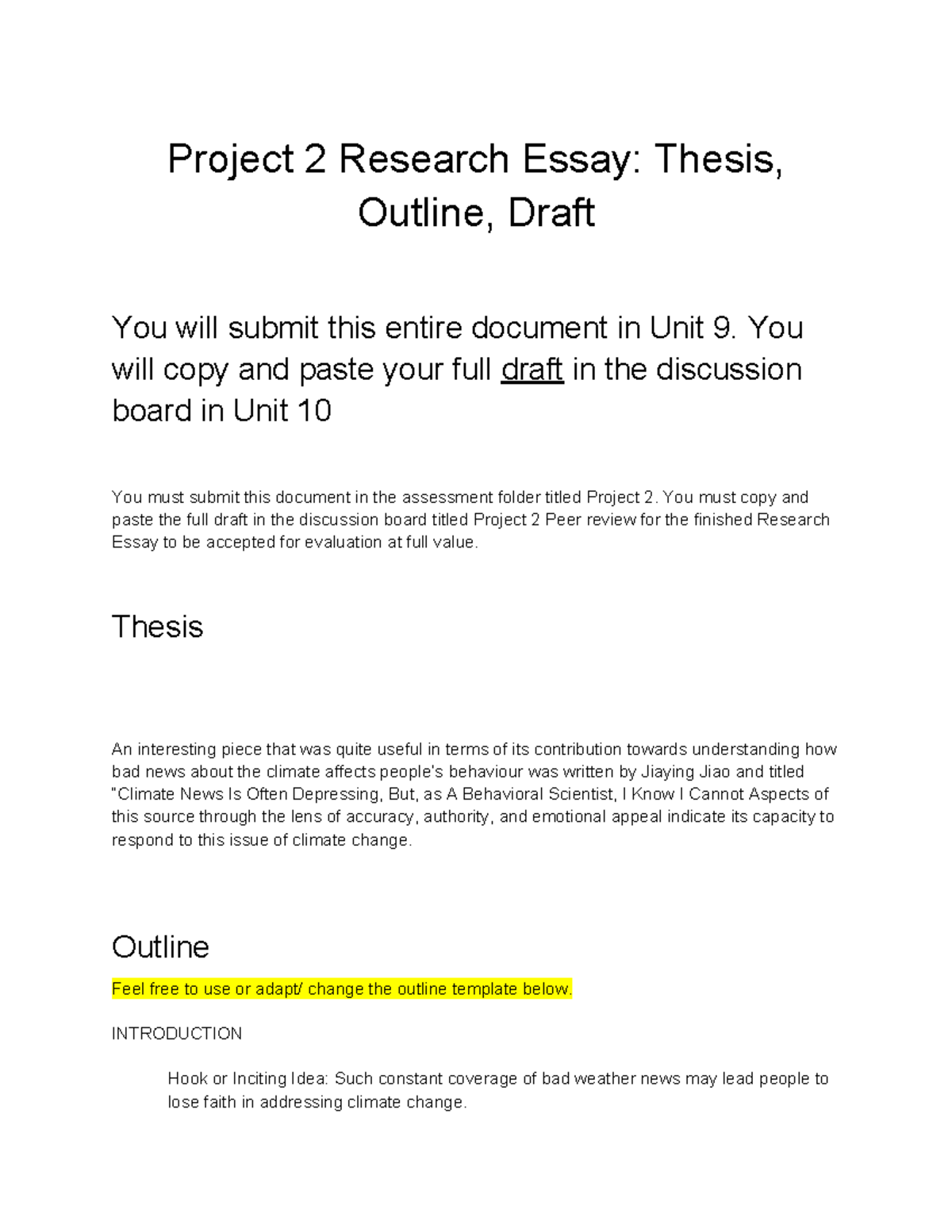 Project 2 Research Essay Draft Template g - Project 2 Research Essay ...