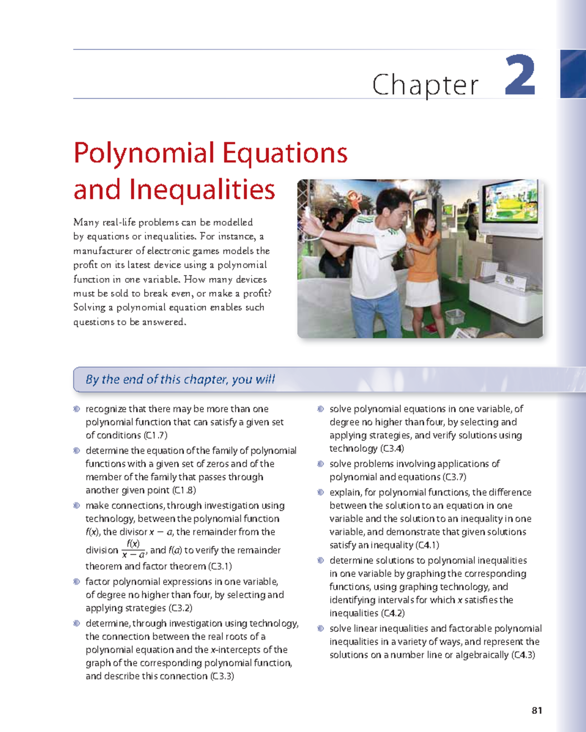 Chapter 2 - Textbook - Chapter Polynomial Equations and Inequalities ...