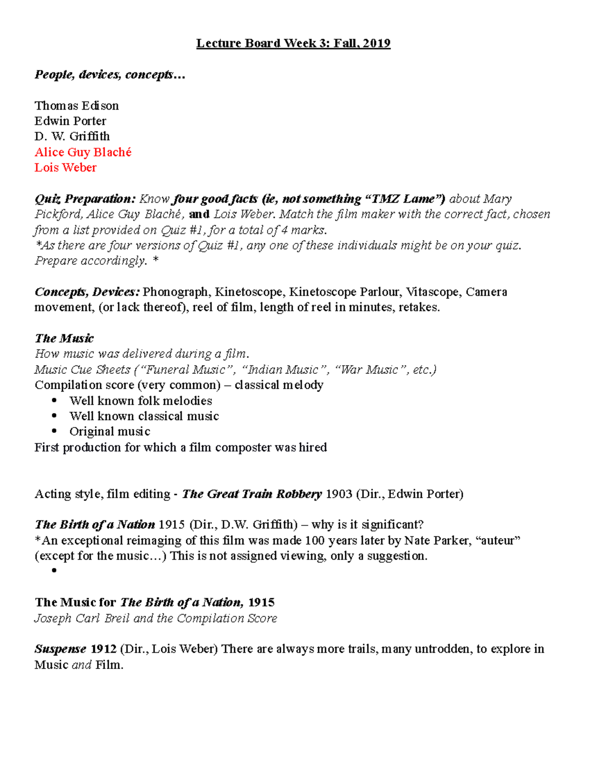 RTA 180 F 2019 Lecture Board Week 3 - Lecture Board Week 3: Fall, 2019 ...
