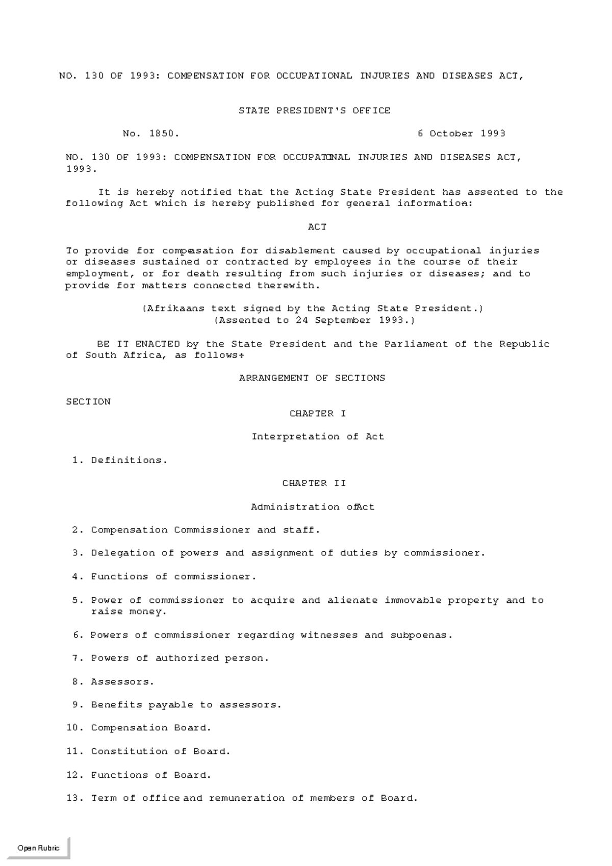 Compensation for Occupational Injuries and Diseases Act 130 of 1993 ...