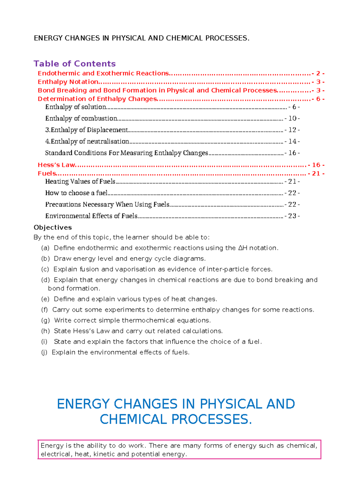 4.2 Energy Changes - CHEMISTRY NOTES FORM FOUR - ENERGY CHANGES IN ...