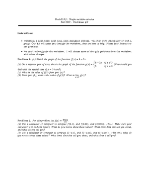Problem set 4 - Practice Questions for limits and differentiation - Math 31AL-Problem Set 4 ...