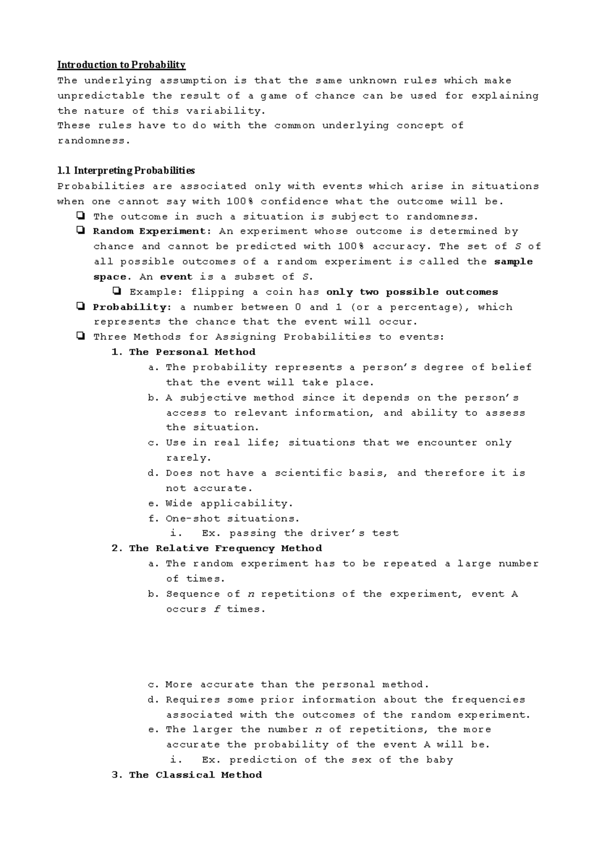 Chapter 1 - Lecture notes 1 - IQWURdXcWiRQ WR PURbabiOiW The underlying ...