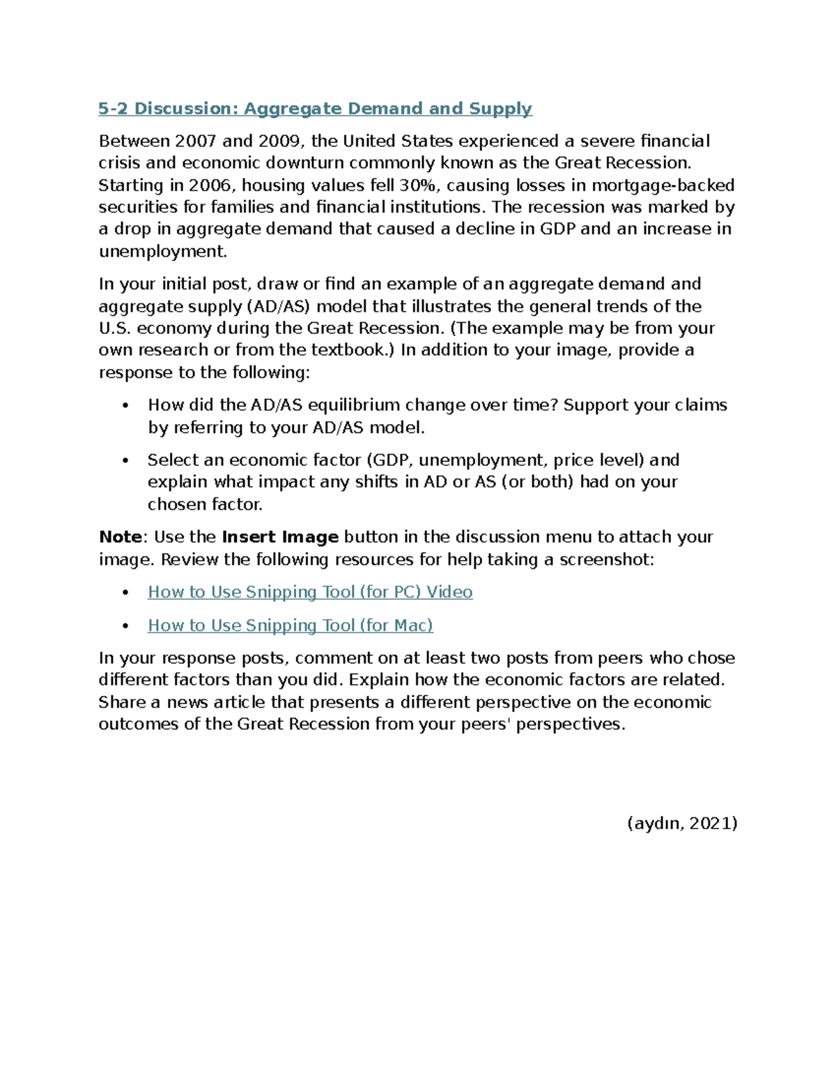 Week 5 discussion - 5-2 Discussion: Aggregate Demand and Supply Between ...