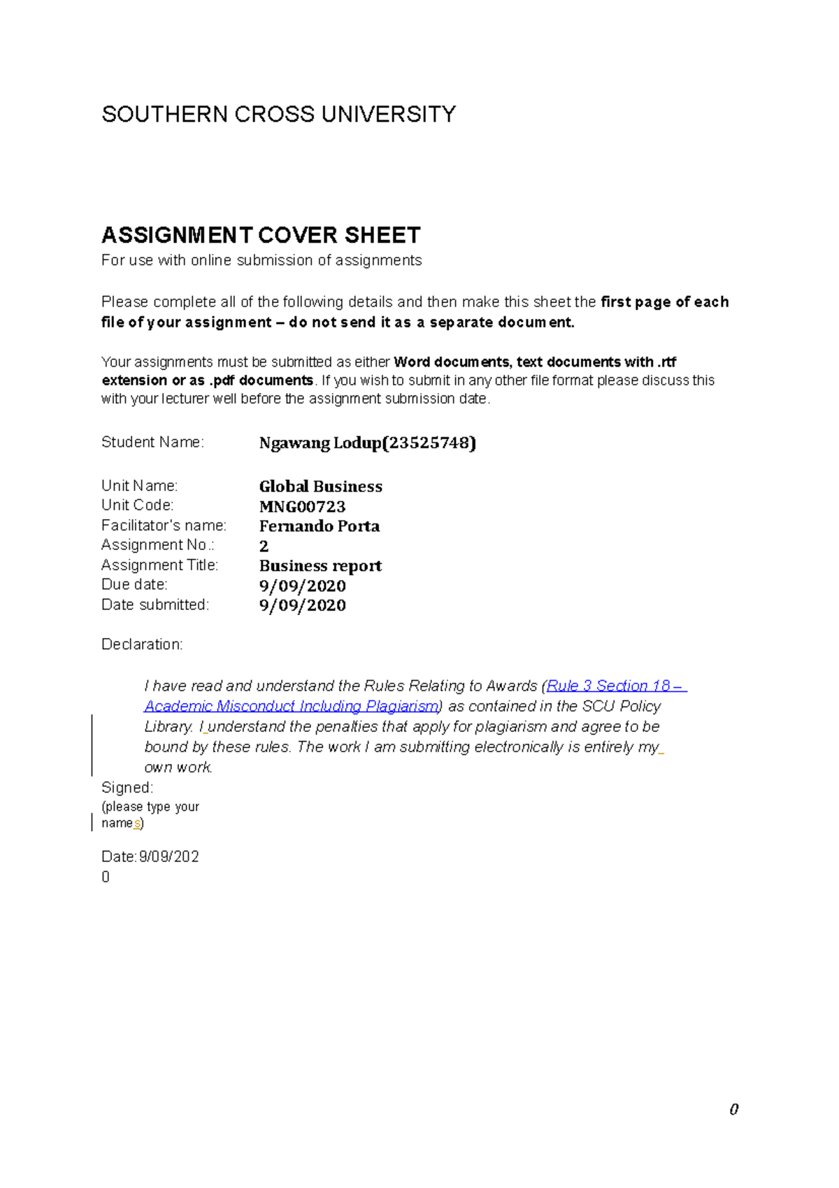 GLobal Business Business Report - SOUTHERN CROSS UNIVERSITY ASSIGNMENT ...