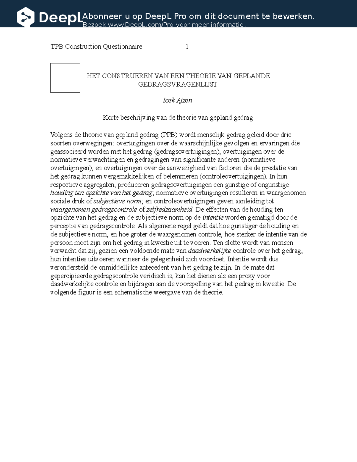 Uitgewerkte en vertaalde artikelen - TPB Construction Questionnaire 1 ...