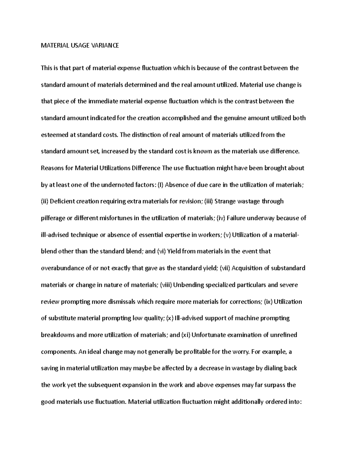 Material Usage Variance Week 7 Lecture Notes - MATERIAL USAGE VARIANCE ...