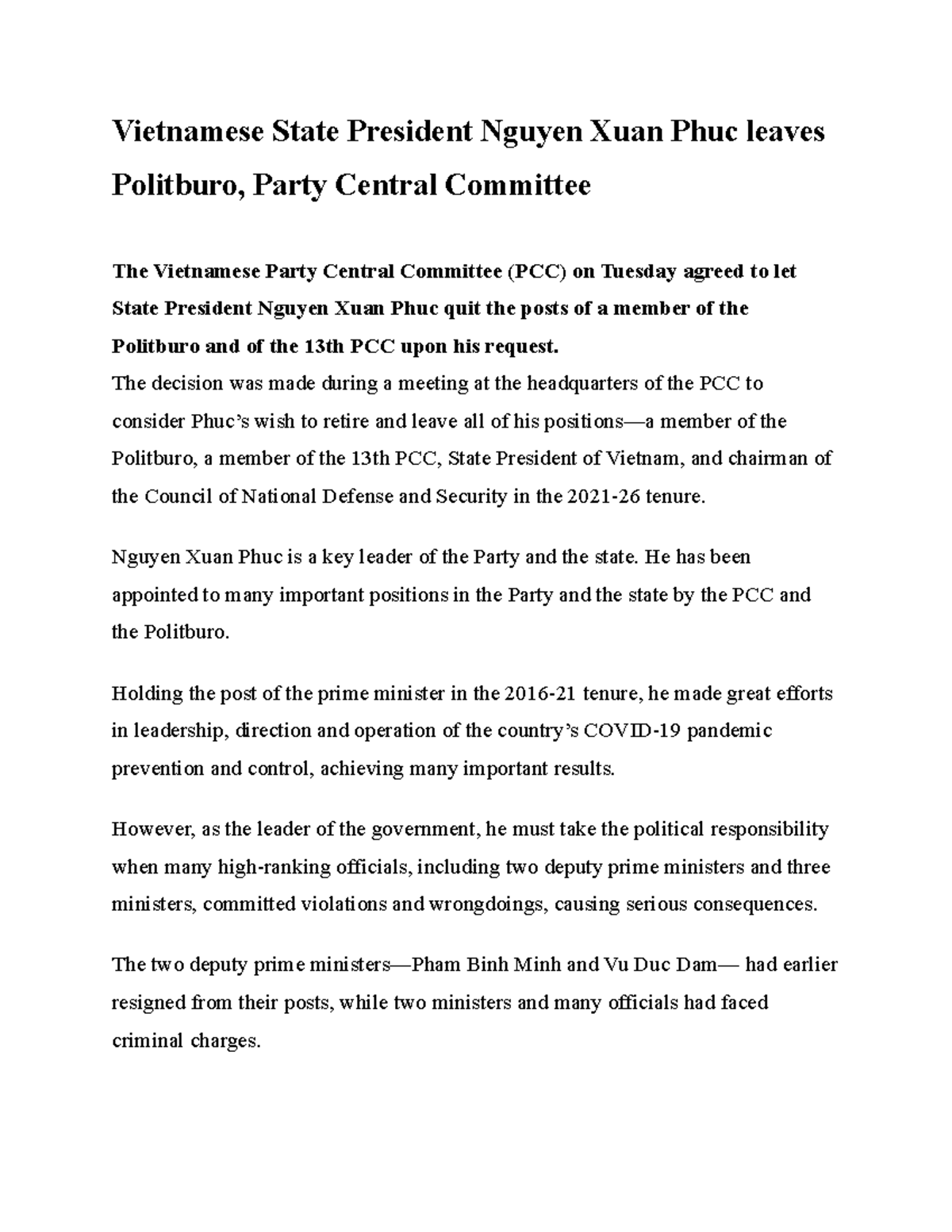 Vietnam Newspaper - up để down file - Vietnamese State President Nguyen ...