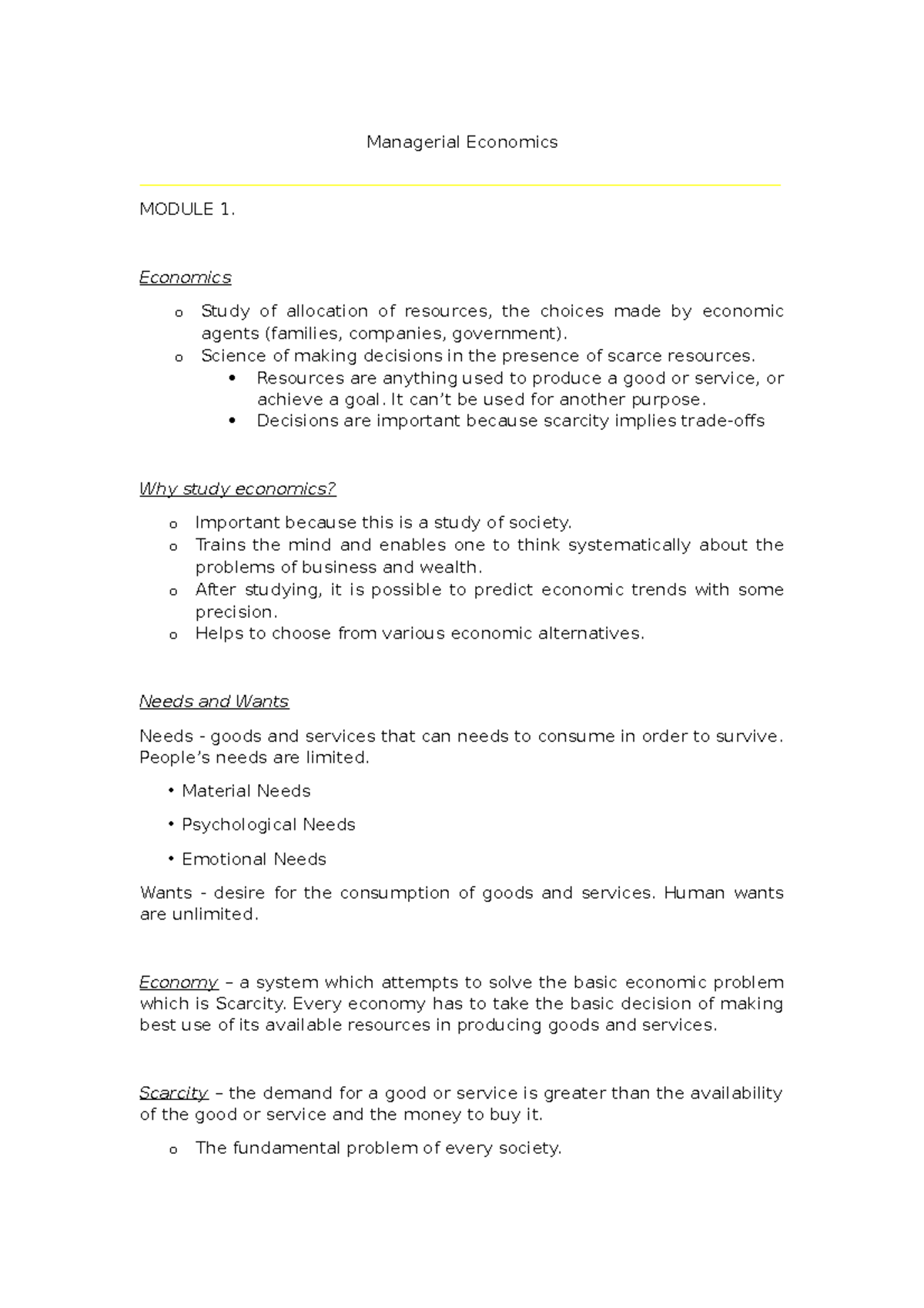 Managerial Economics reviewer - Managerial Economics MODULE 1 ...
