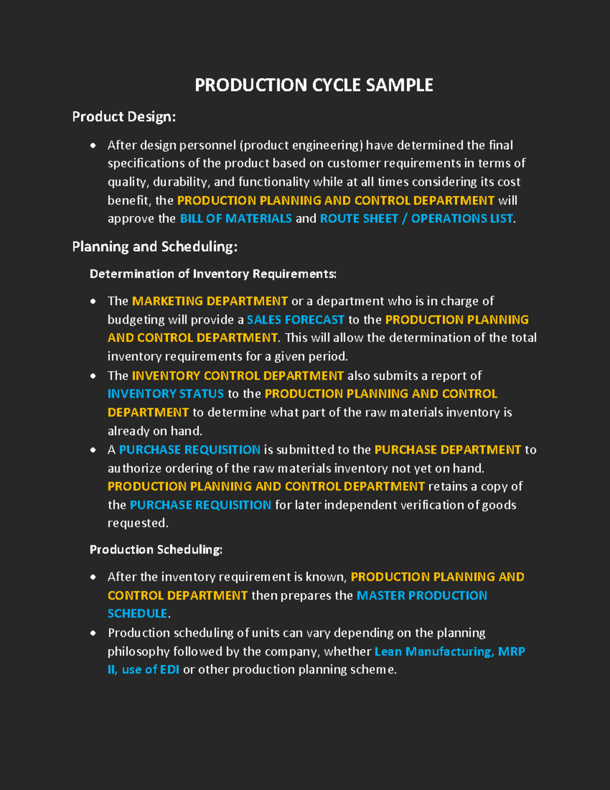 The Production Cycle - 9865hgshlk - PRODUCTION CYCLE SAMPLE Product ...