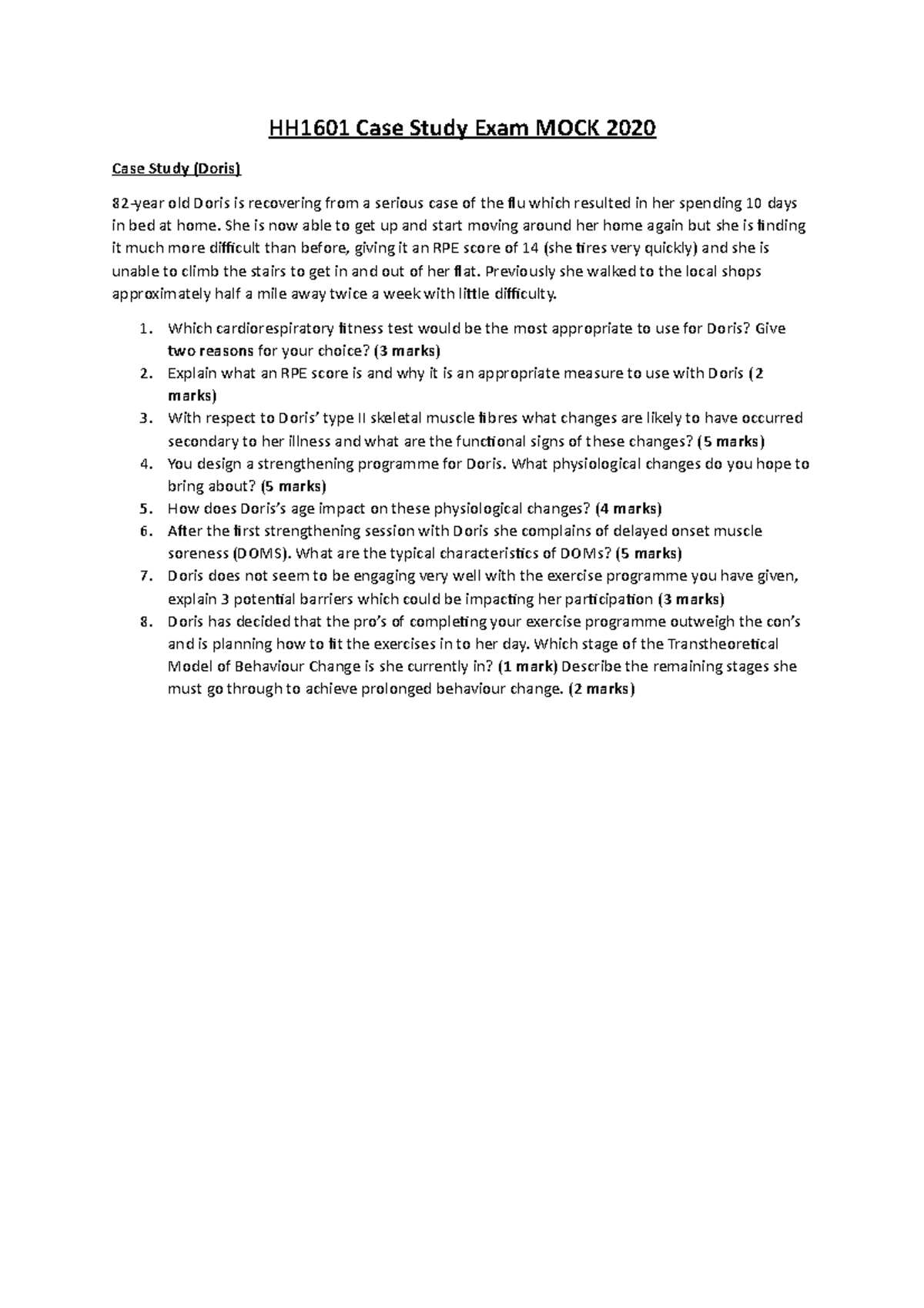 HH1601 Case Study Exam MOCK Questions - HH1601 Case Study Exam MOCK ...