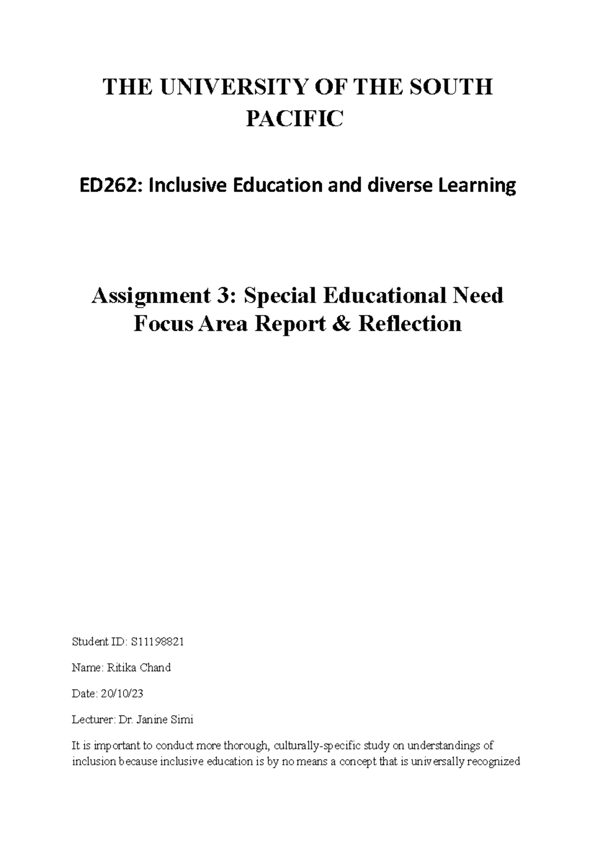 ED262 A3 - give some point to add on. - THE UNIVERSITY OF THE SOUTH ...
