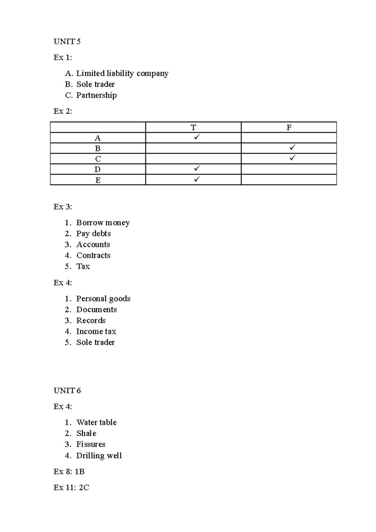 UNIT 56 LC - tiếng anh 2 - UNIT 5 Ex 1: A. Limited liability company B ...