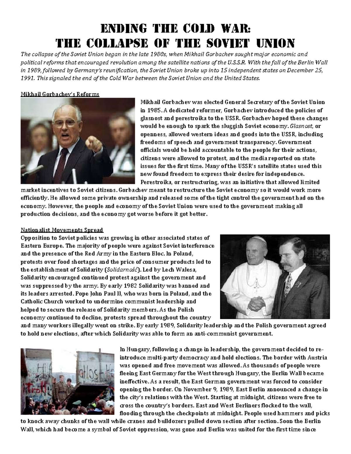 Collapse of the soviet union reading - Ending the Cold War: The ...